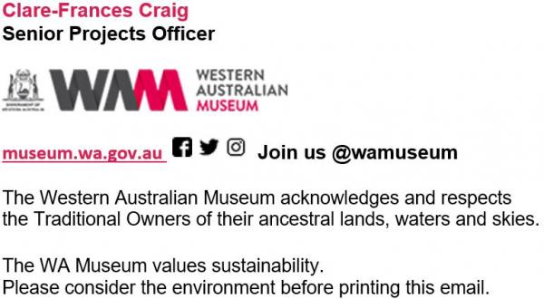 Farewell from Clare-Frances Craig | Western Australian Museum